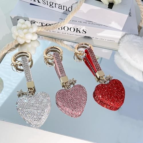 Keychains Rhinestone Heart Shape Glitter Crystal Key Rings Leather Bag ...