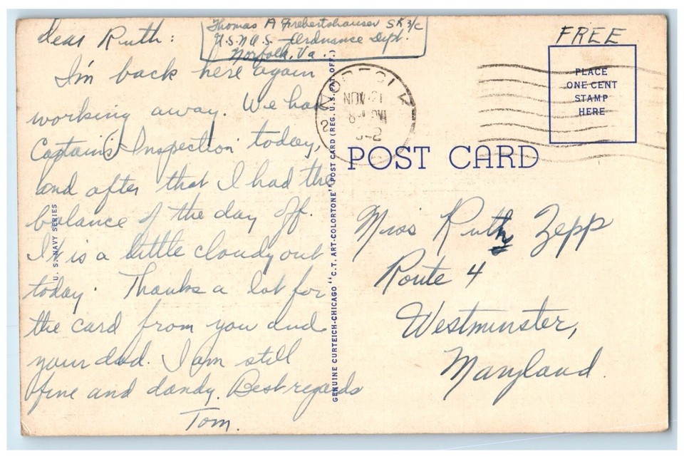 1942 US Navy Military Battleships Norfolk Virginia VA Soldier Mail WW2 ...