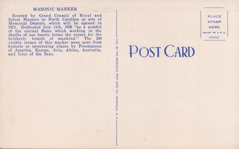 Postcard Masonic Marker Black Camp Gap Entrance Great Smoky Mountians ...