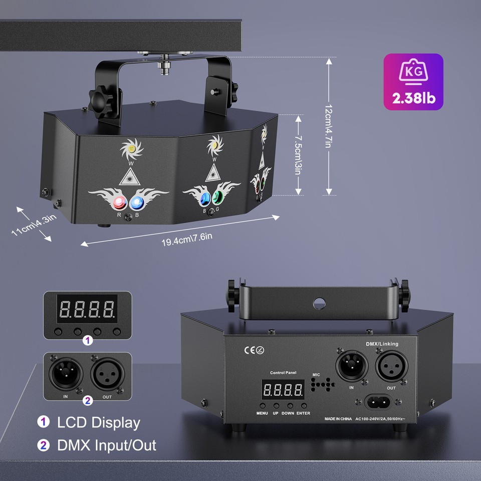 9-Eyes Laser Light DMX RGB DJ Projector Sound-Activated Stage Lighting ...