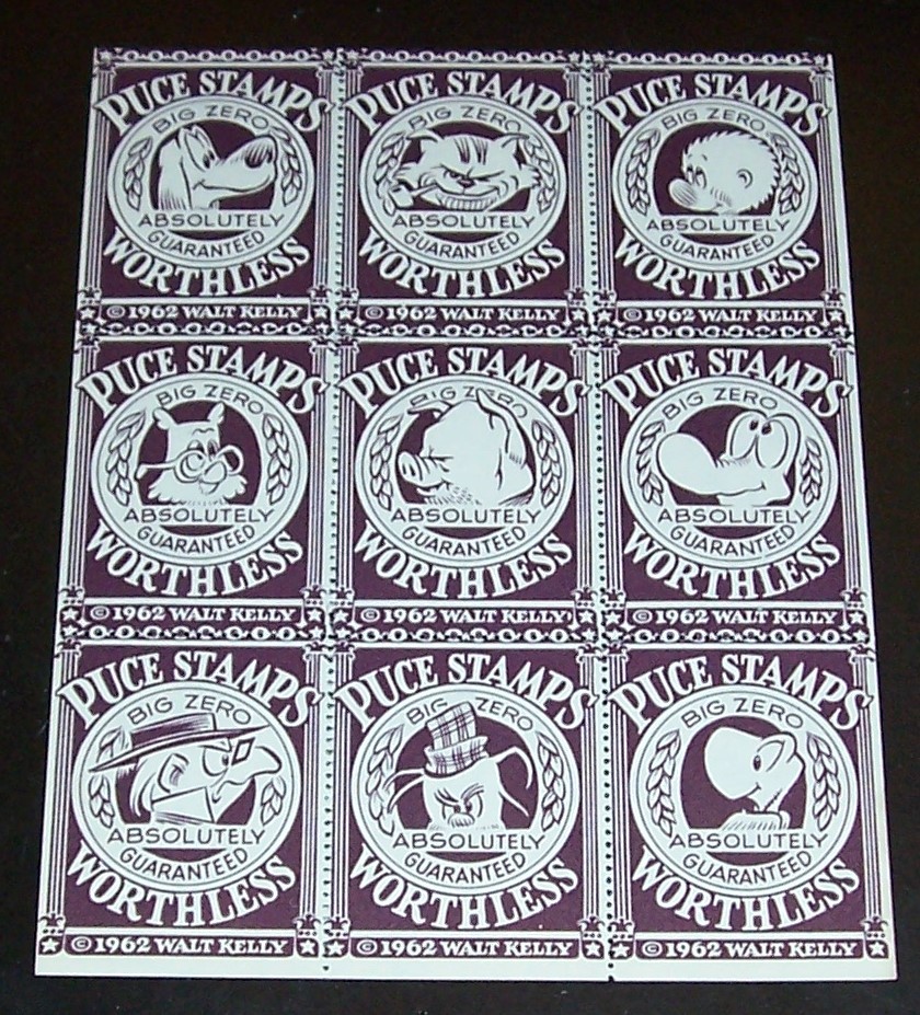 POGO POSSUM PUCE STAMPS ~ WORTHLESS BLOCK of 9, Walt Kelly, 1963, Rare ...