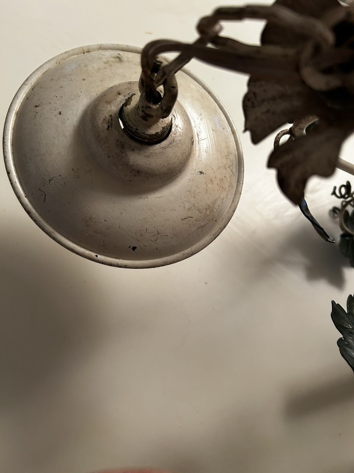 VINTAGE ITALY TOLE Painted METAL Hanging Light Fixture Grapes And Grape ...