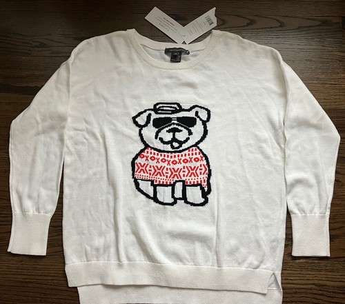 NWT French Connection Christmas XS White Apres Ski Bulldog Crew Neck ...