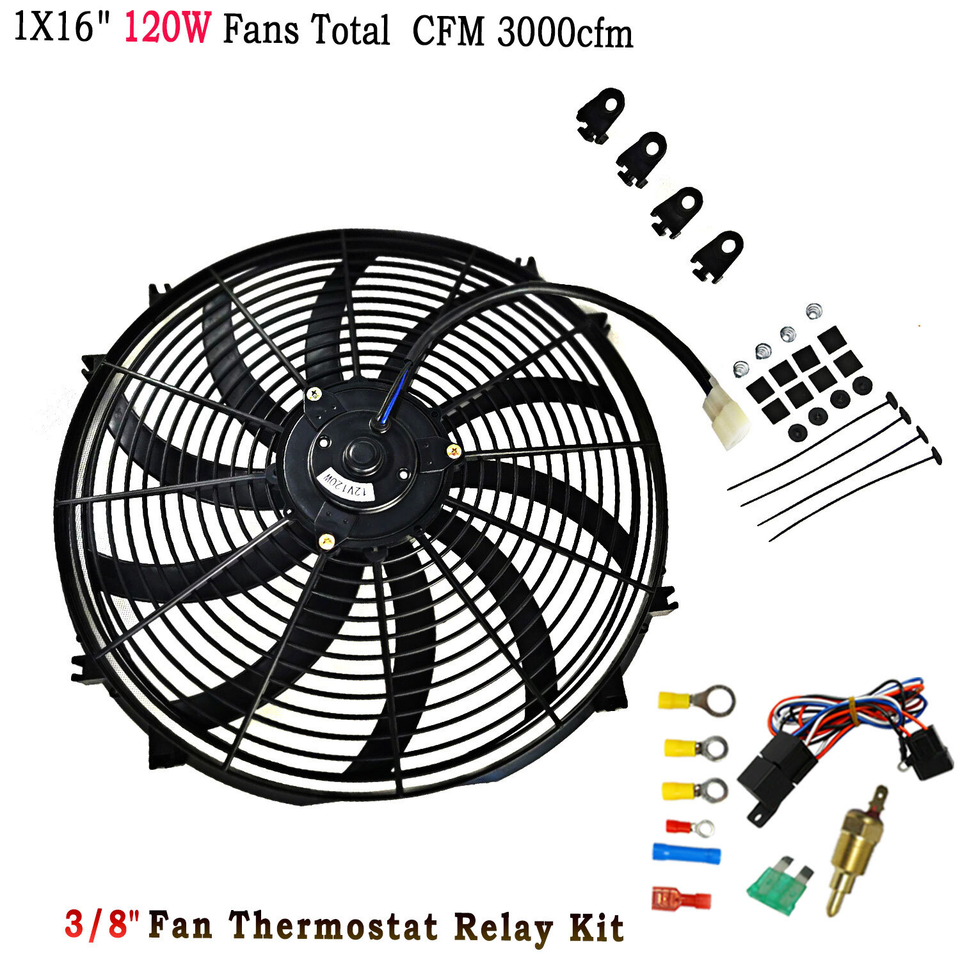 16" 3500 CFM ELECTRIC RADIATOR FAN HIGH THERMOSTAT WIRING SWITCH RELAY ...