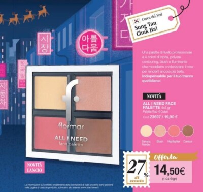 ALL I NEED FACE PALETTE FLORMAR 4 colori per countouring, blush e illuminante | eBay