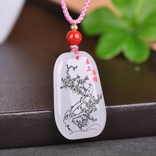 Chinese Natural White Jade Carved Exquisite Flower and Bird Pendant ...