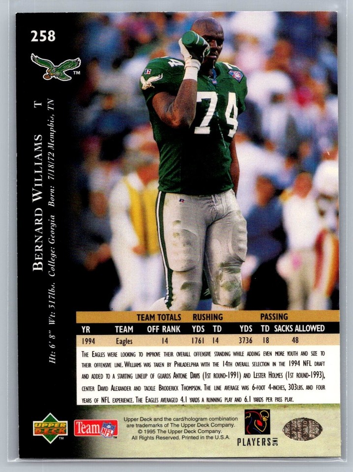 1995 Upper Deck Card # 258 Bernard Williams - Philadelphia Eagles | eBay