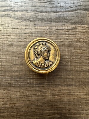 Vintage Brass Trinket Pill Box Roman Soldier 11/2" Round | eBay