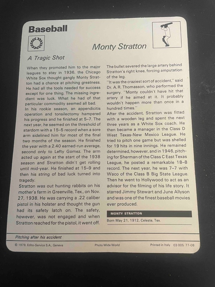 1979 Sportscaster Baseball #77-08 MONTY STRATTON White Sox Nrmt+ | eBay