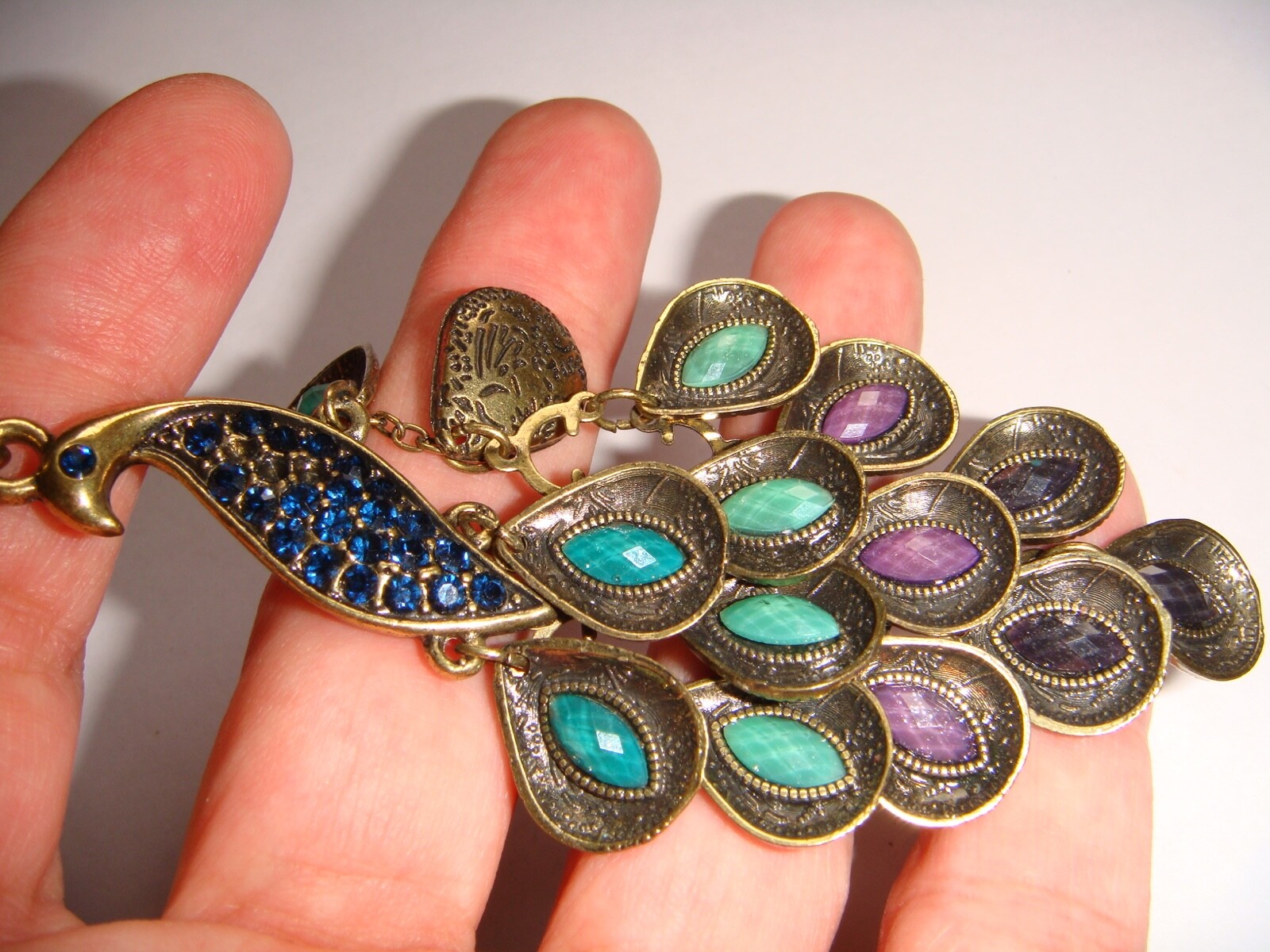 PEACOCK ARTICULATED PENDANT CHAIN MULTI COLOR STONES … - Gem