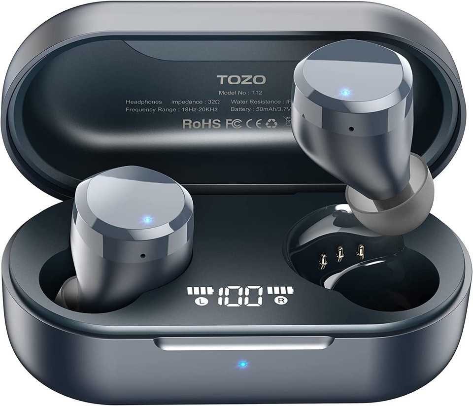 TOZO T12 Digital LED Waterproof IPX8 Wireless Earbuds Earphones Touch ...