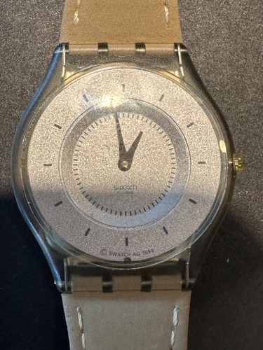 Vintage ultra THIN Skin Desert SWATCH AG 1999 watch, beige band, clear ...
