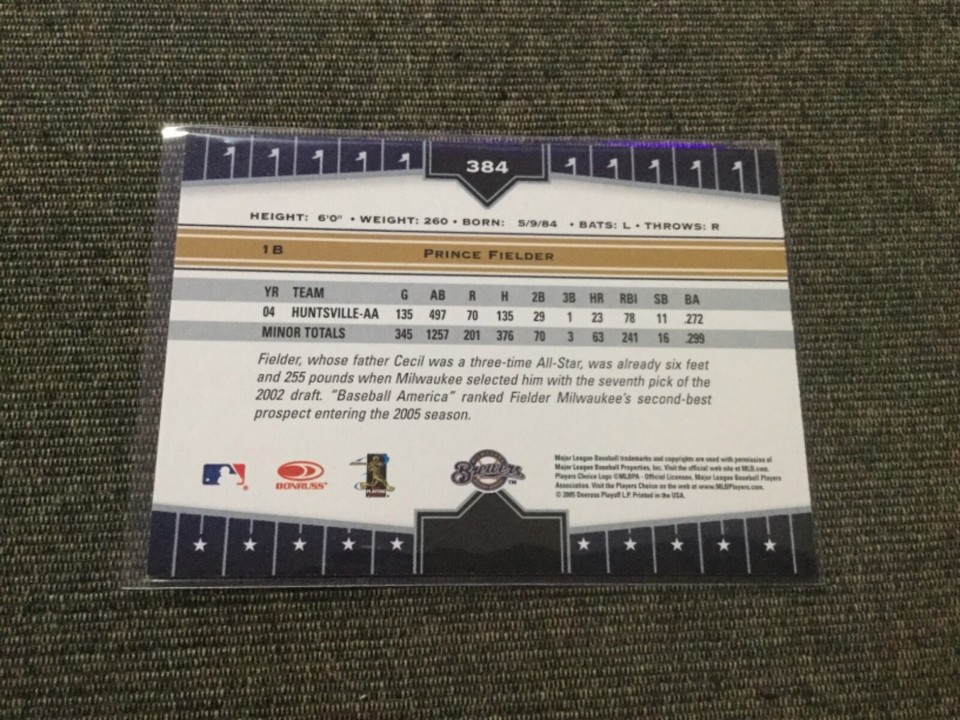 2005 Donruss Champions #384 Prince Fielder RC Milwaukee Brewers Rookie ...