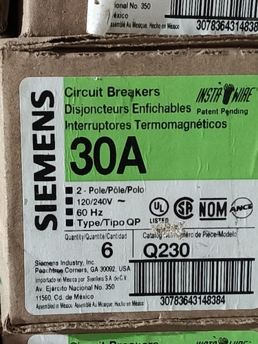 New In Box - SIEMENS Q230 CIRCUIT BREAKER, 120/240-VOLT, 2-POLE, 30-AMP ...