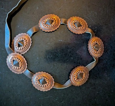 Vintage Copper Large Conchos belt on a thin leather strap. | eBay