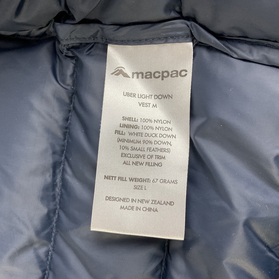 Macpac Uber Light Down Vest Navy, Designed in NZ | Large Size (C13) CP ...