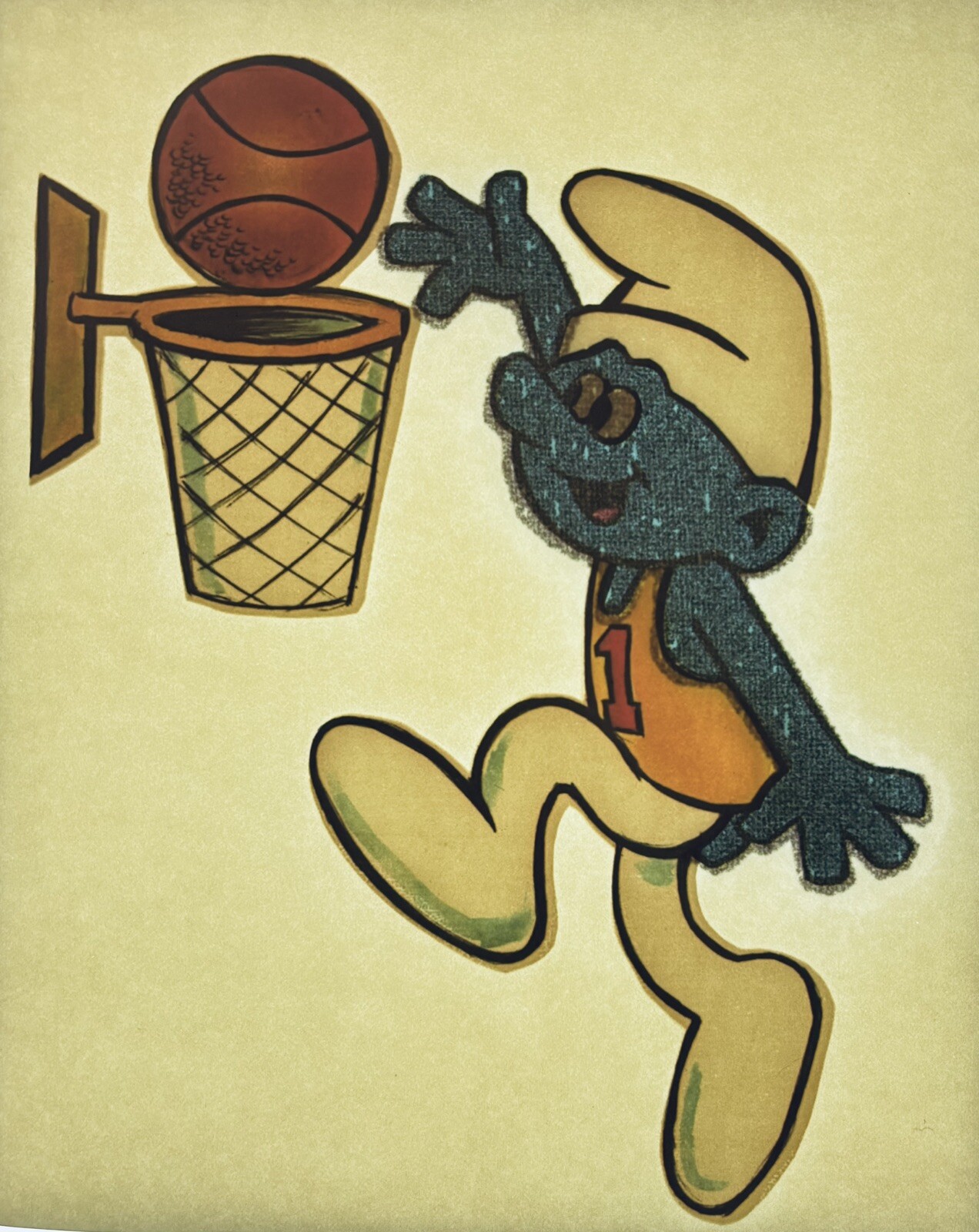 Original Vintage 1980’s Smurf Cartoon Basketball Glit… - Gem