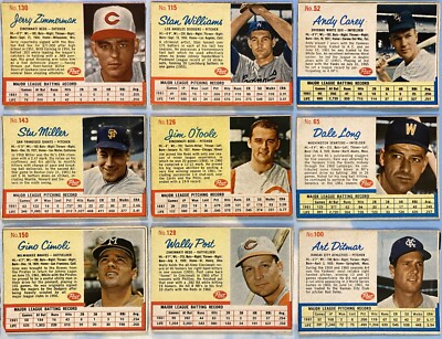 1962 Post Cereal 9 Baseball Card Lot Carey Long Ditmar Williams ...