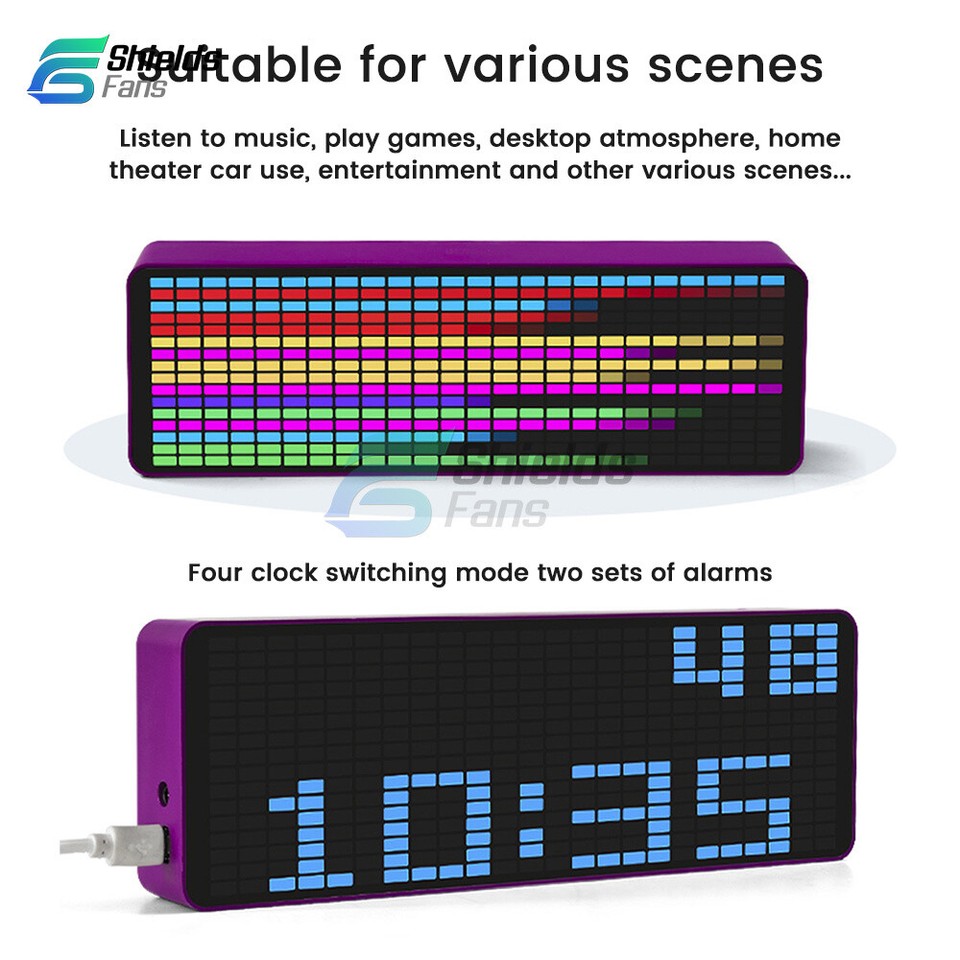 MIC+CABLE Sound Level Meter Clock LED Audio Display Music Spectrum ...