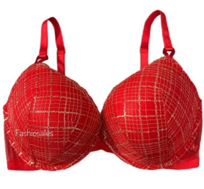 Victorias Secret Padded Push-Up Metallic Lace Bra Red With Gold New | eBay