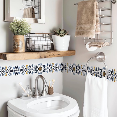 Blue Floral Molding Wall Border Stickers, Skirting Wall Waist Line ...