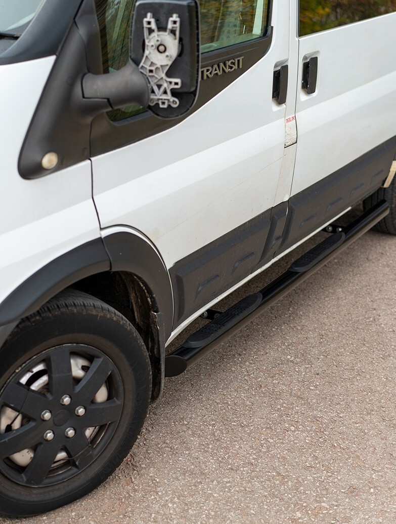 FITS FORD TRANSIT MK6 MK7 SWB 76MM 4 STEPS SLASH CUT GLOSS BLACK STEEL ...