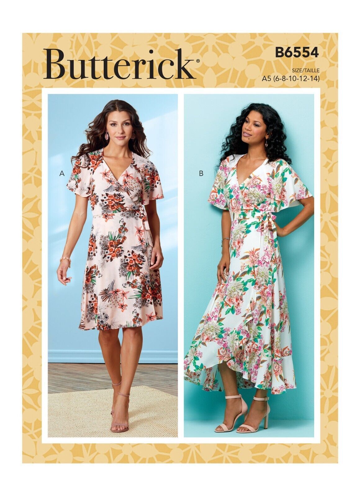 Butterick B6554 Misses Fitted Wrap Dress, Hi-low Ruffle Hem Dress ...