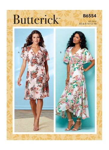 Butterick B6554 Misses Fitted Wrap Dress, Hi-low Ruffle Hem Dress ...