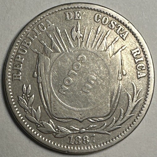 COSTA RICA 1923 1 COLON SILVER COIN - COUNTER STAMPED OVER 1887*NICE ...