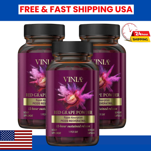 Vinia Red Grape Powder Rapid Absorbtion Piceid Resveratrol 60 Veggie ...