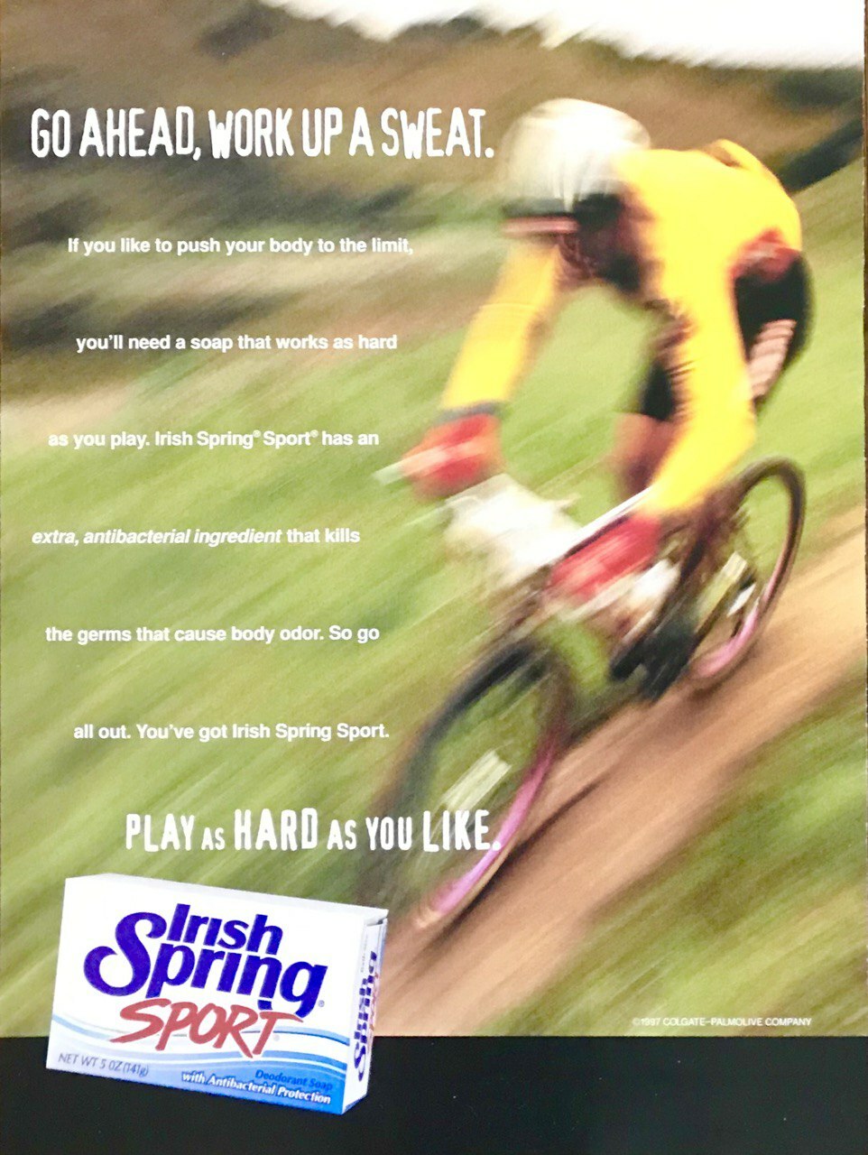 1997 Irish Spring Sport Soap PRINT AD Go Ahead Work Up a Sweat Bike ...