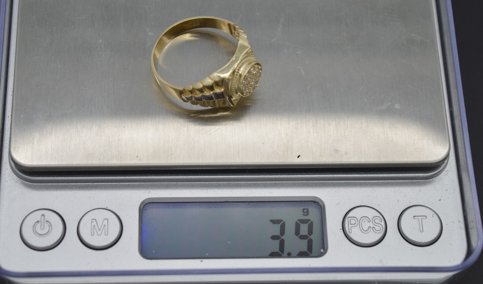 Real 10K Yellow Solid Gold Two-Tone Railroad Round Signet Ring All ...