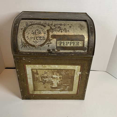 Antique Country General Store Tin Spice Bin Pepper- Made In Chicago ...