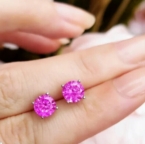 2Ct Lab-Created Pink Sapphire Round Cut Stud Earring Women 14k White Gold Finish | eBay