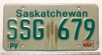 1992 Saskatchewan Wheat Graphic Passenger License Plate SSG*679 March ...