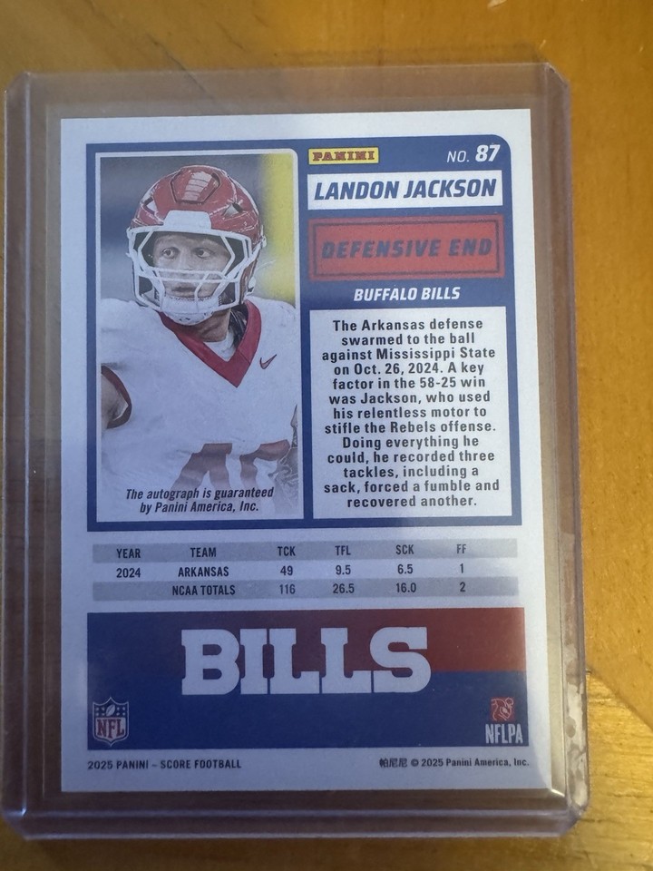 Landon Jackson Buffalo Bills Rookie Auto 2025 Score Football | eBay