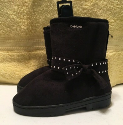 bebe GIRL'S FAUX SUEDE WINTER BOOTS with Silver Studded Bow Size 2 NEW ...