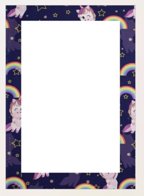 20 Sheets 5 Envelopes A5 Letter Set UNLINED: unicorns rainbow stars on ...