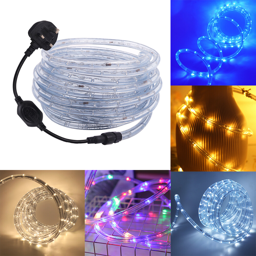 220V Mains Plug In LED Rope Tube String Fairy Lights Waterproof Outdoor ...