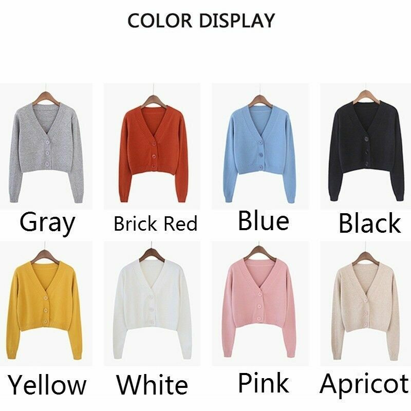 Lady Knit Sweater Cardigan Jumper Coat Cropped Top V Neck Long Sleeve ...