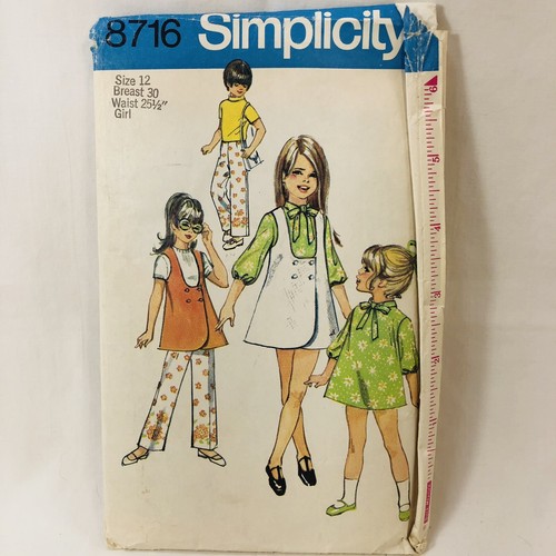 Vintage 1970 Simplicity 8716 Girls Size 12 Clothing Pattern Cut **AS IS ...