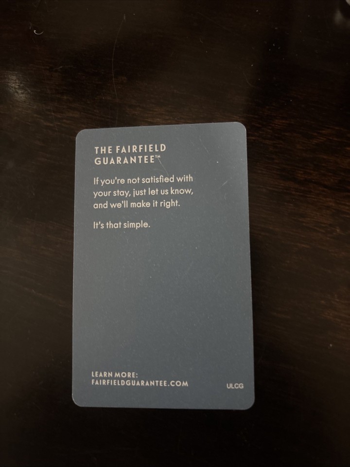 FAIRFIELD By Marriott Hotel Room Key Card - The Fairfield Guarantee ...