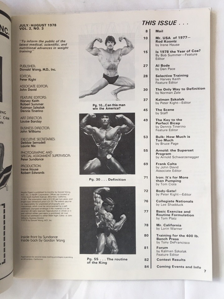 Muscle Digest Magazine July August 1978 Special Excerpt Arnold Superset ...