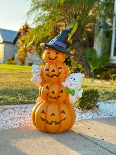CANDY CORN LANE 30” Light Up LED Stacked Pumpkins W/Ghost. Outside ...