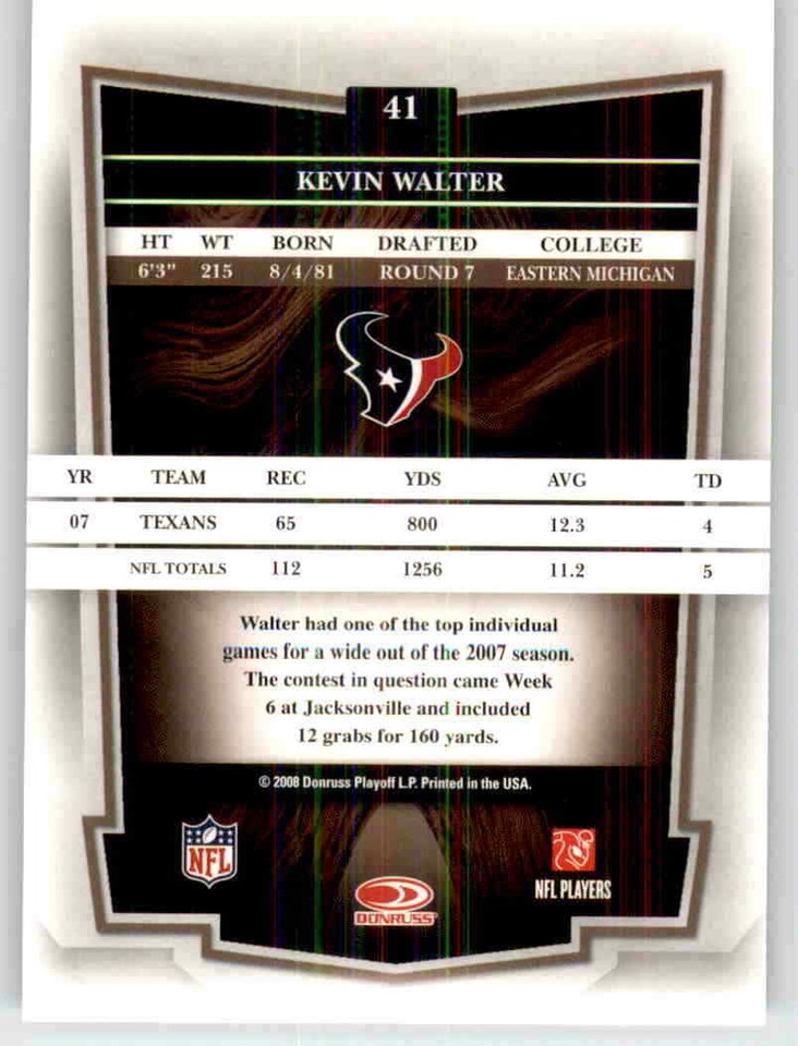 2008 Classics Kevin Walter NFL Base Card PWE Texans #41 | eBay