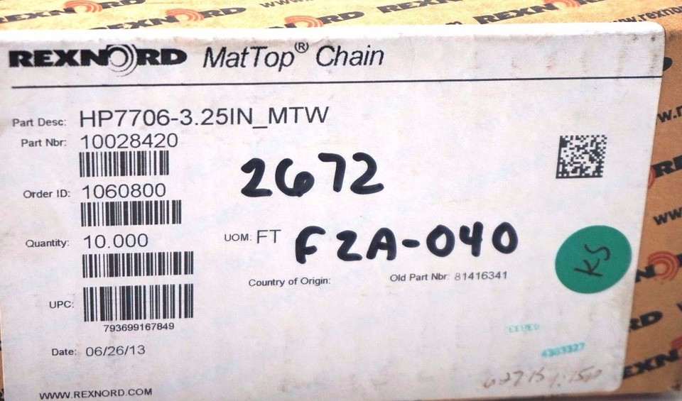 NEW REXNORD HP7706-3.25IN-MTW MAT TOP CHAIN 10028420 HP7706325INMTW | eBay