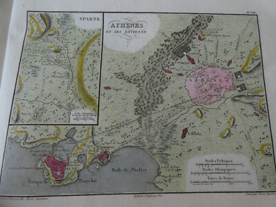Carte athenes et environs + sparte par tardieu 1821 | eBay