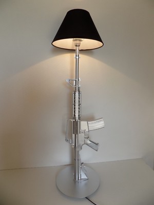 LAMPE DESIGN M4 CHROME (AR15 M16 chevet bureau table lamp light arme ...