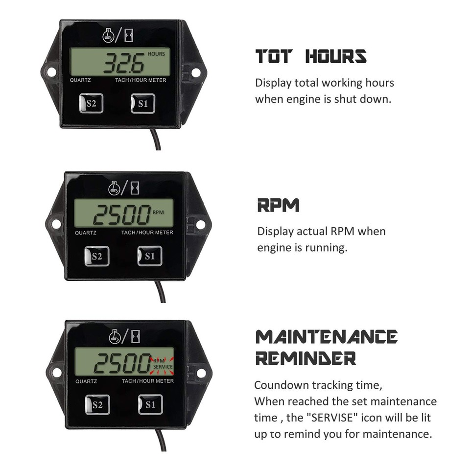 CYDZSW Tachometer for Small Engine,RPM Gauge and Hour Meter,Digital ...