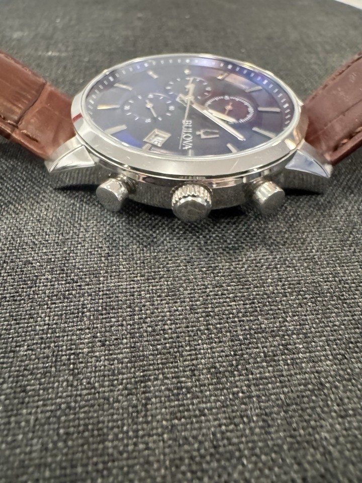 Bulova Sutton Men's Chronograph Blue Dial Stainless Steel Quartz Watch ...